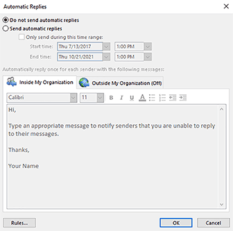 Enable Outlook automatic replies : Red River College: Information ...