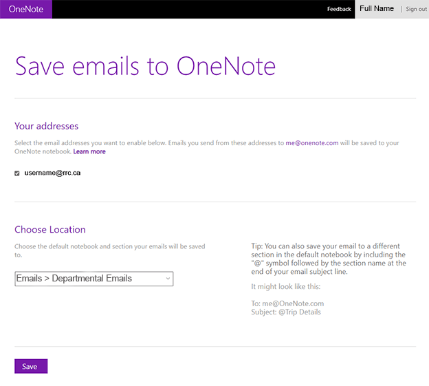 Send email to OneNote : Red River College: Information Technology Solutions