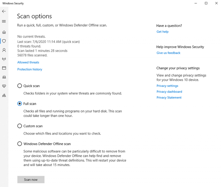 Perform a virus scan – Windows 10 : Red River College: Information ...