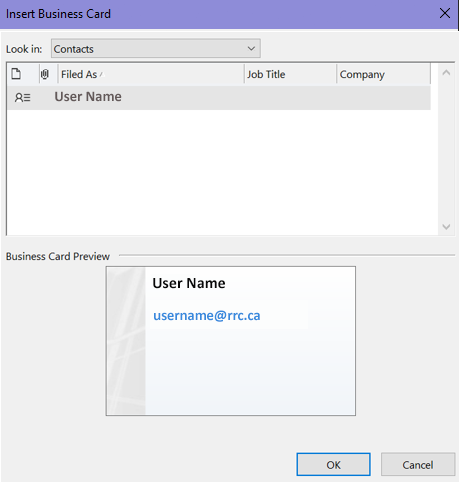 Insert a business card in Outlook email : RRC Polytech: Information ...