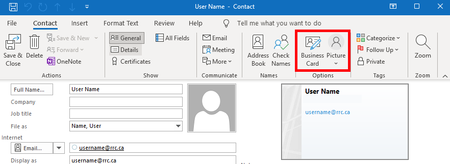 Insert a business card in Outlook email : RRC Polytech: Information ...
