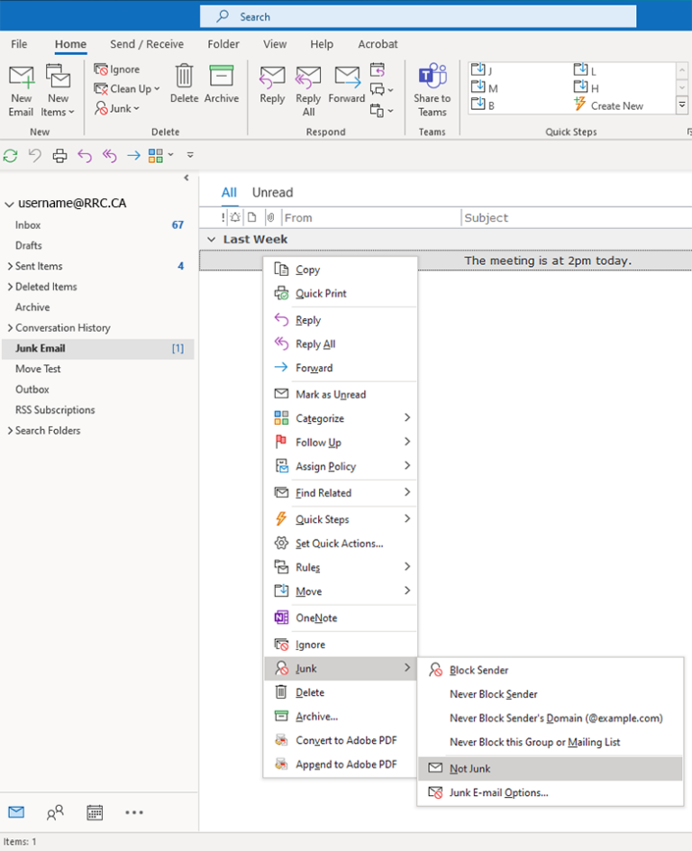 Redirect junk email to Inbox : RRC Polytech: Information Technology ...