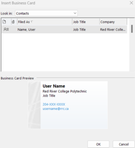 Insert a business card in Outlook email : RRC Polytech: Information ...