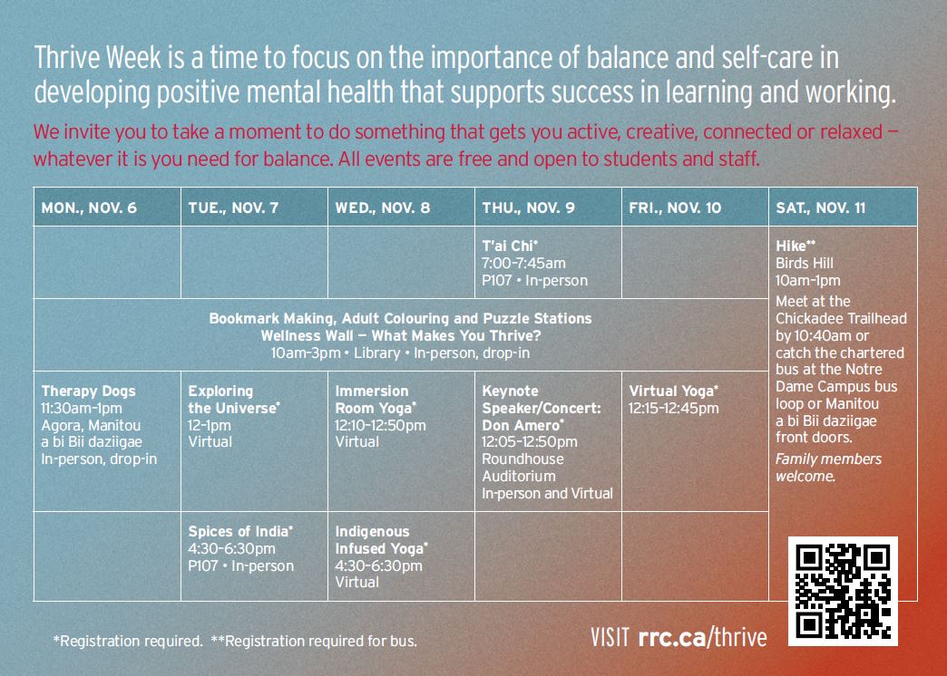 Thrive Week - Nov 6 to 11, 2023 : RRC Polytech: Campus Well-Being