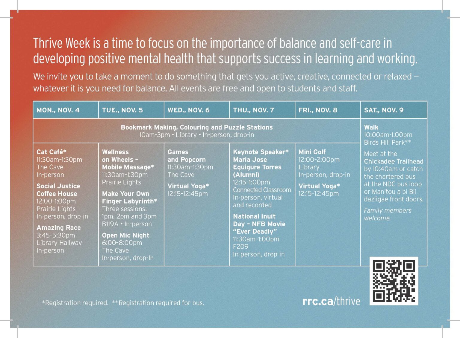 Thrive Week - Nov 4 to 9, 2024 : RRC Polytech: Campus Well-Being